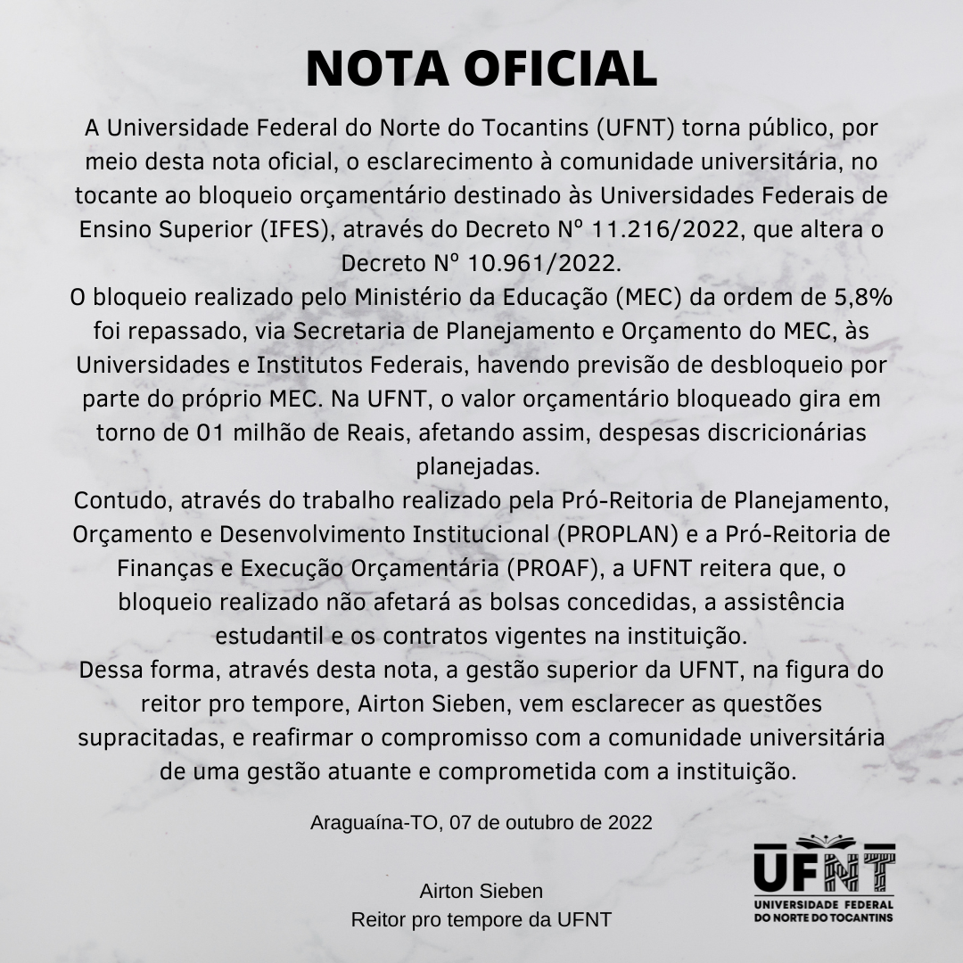 NOTA OFICIAL – UFNT